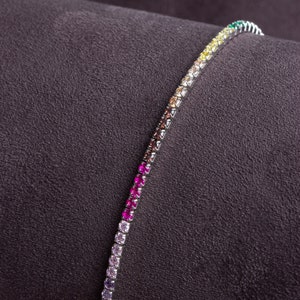 Silver Rainbow CZ Tennis Bracelet in 18K Gold, Colorful CZ Diamond ...