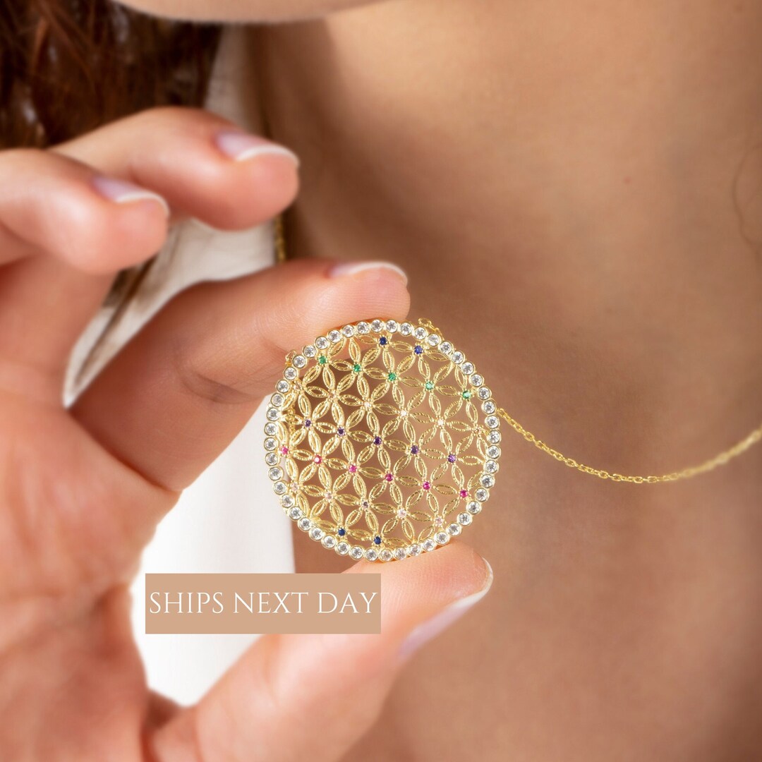 Silver Cycle of Life Necklace in 18K Gold Colorful Flower of - Etsy