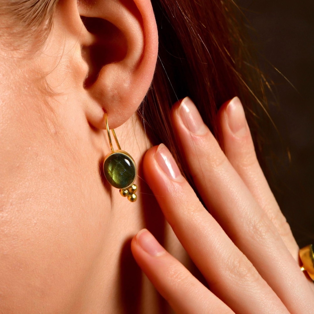 Natural Labradorite Drop Earrings in 24K Gold, Silver Teardrop ...