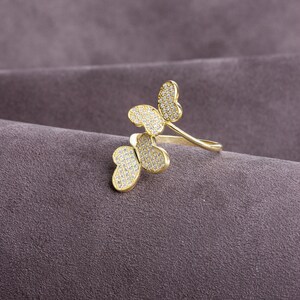 Silver Open Butterfly Ring, 18K Gold Plated Butterfly CZ Ring, Pave CZ ...