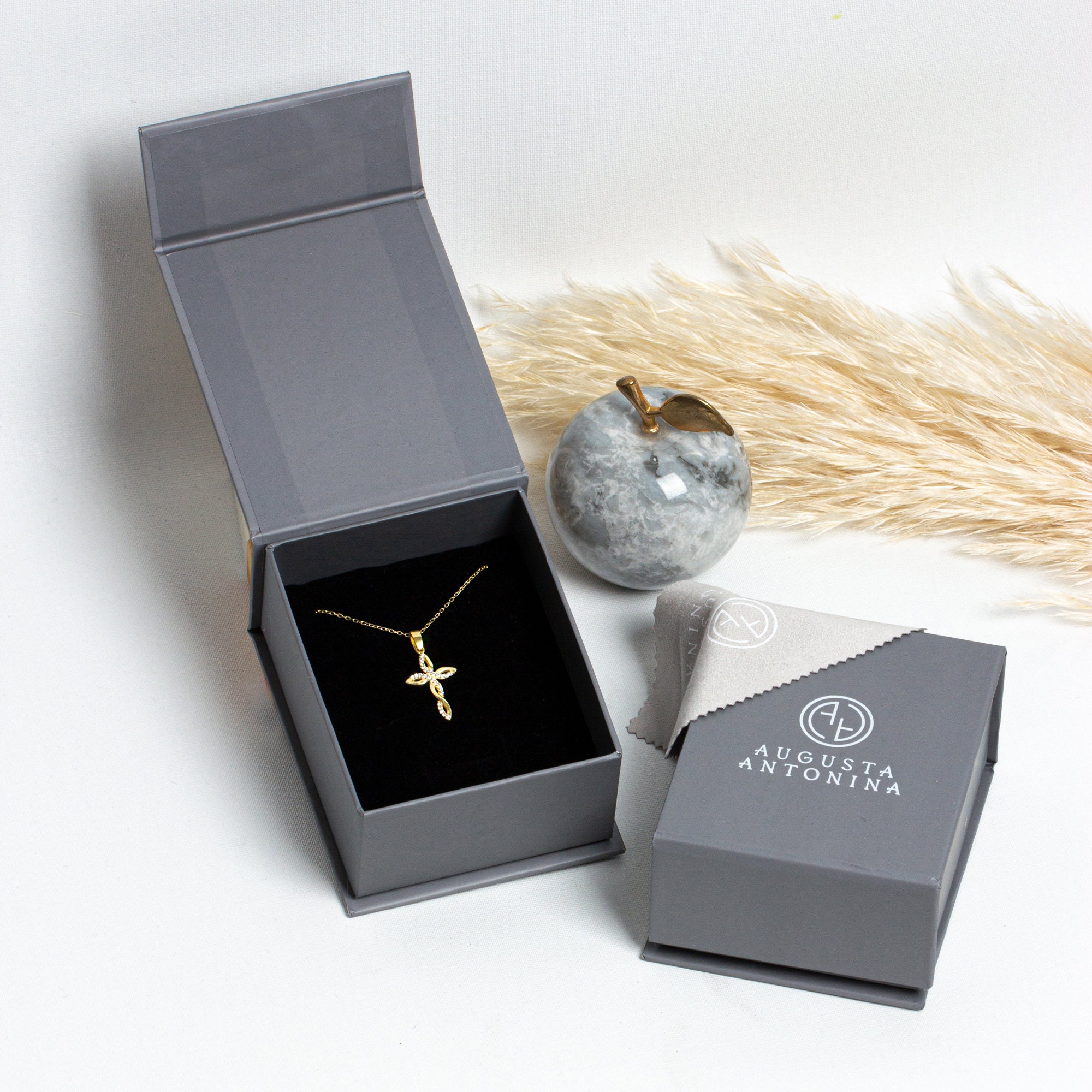 Silver Twisted Cross Necklace in 18K Gold, Dainty CZ Diamond Cross ...