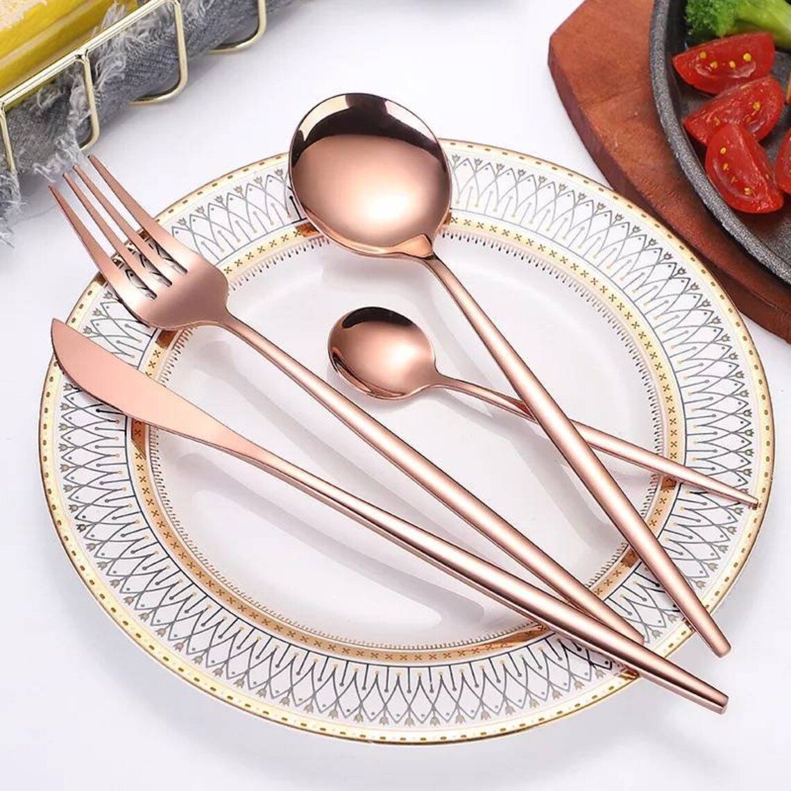 24pcs Gold Rose Gold Rainbow Black Pink Dinnerware Stainless Steel ...