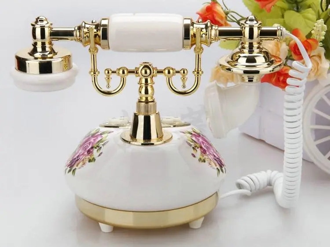 Ceramic Antique Retro Floral Corded Landline Telephone With Caller ID ...