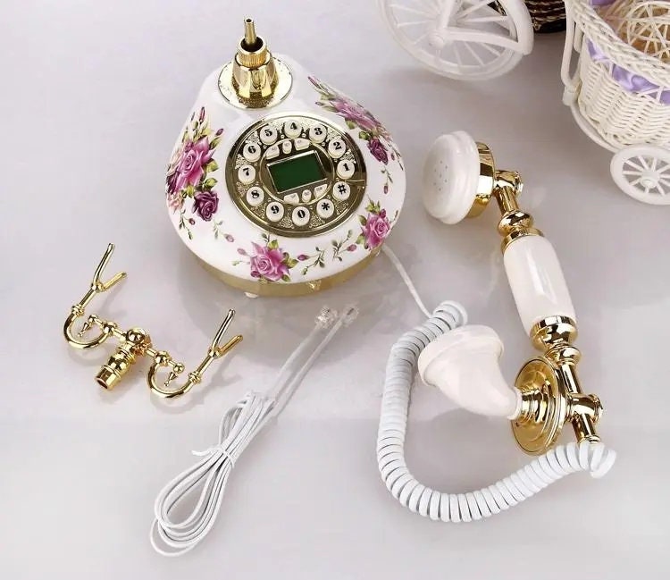 Ceramic Antique Retro Floral Corded Landline Telephone With Caller ID ...