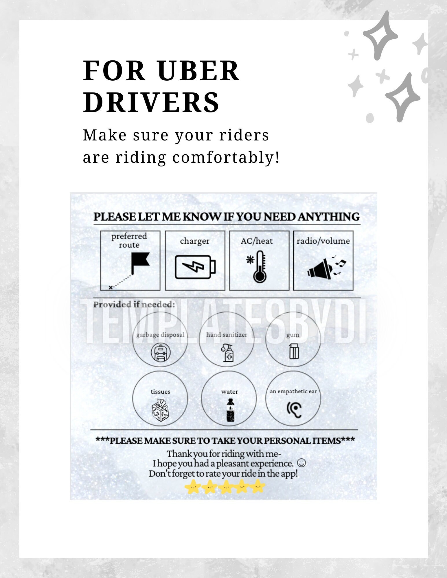 Uber Driver Sign for Riders Silver Clouds - Etsy