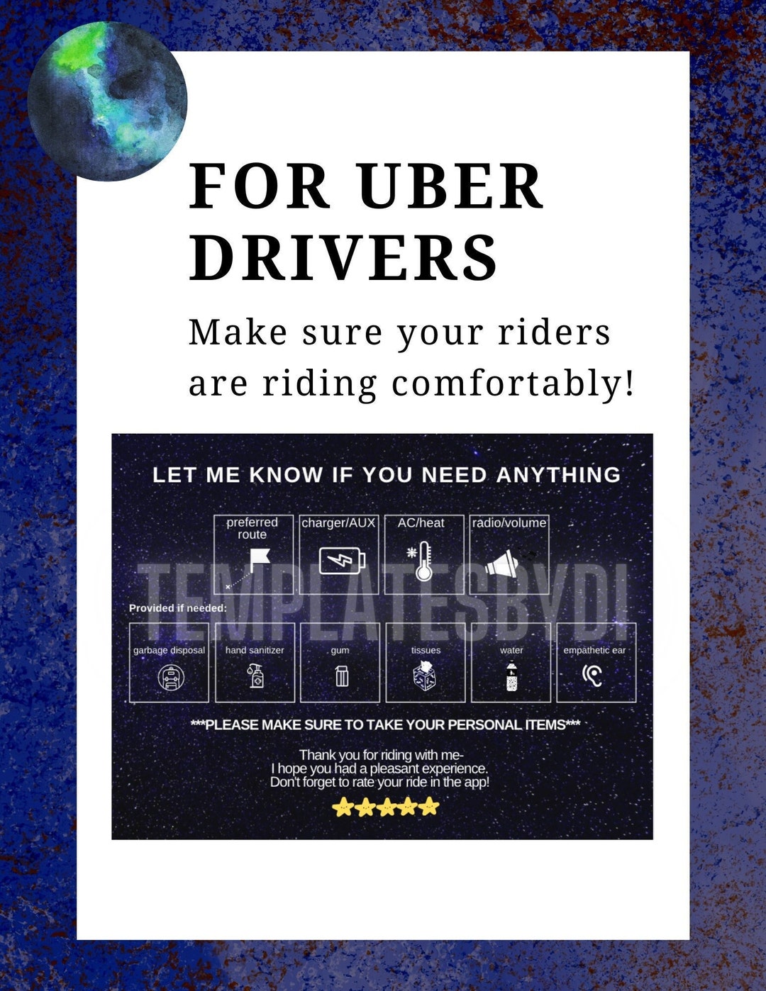 Uber Driver Sign for Riders - Dark Galaxy - Etsy
