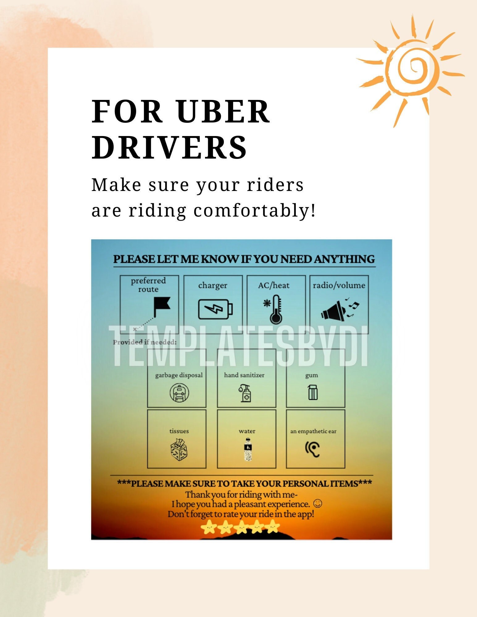 Uber Driver Sign for Riders - Sunset - Etsy