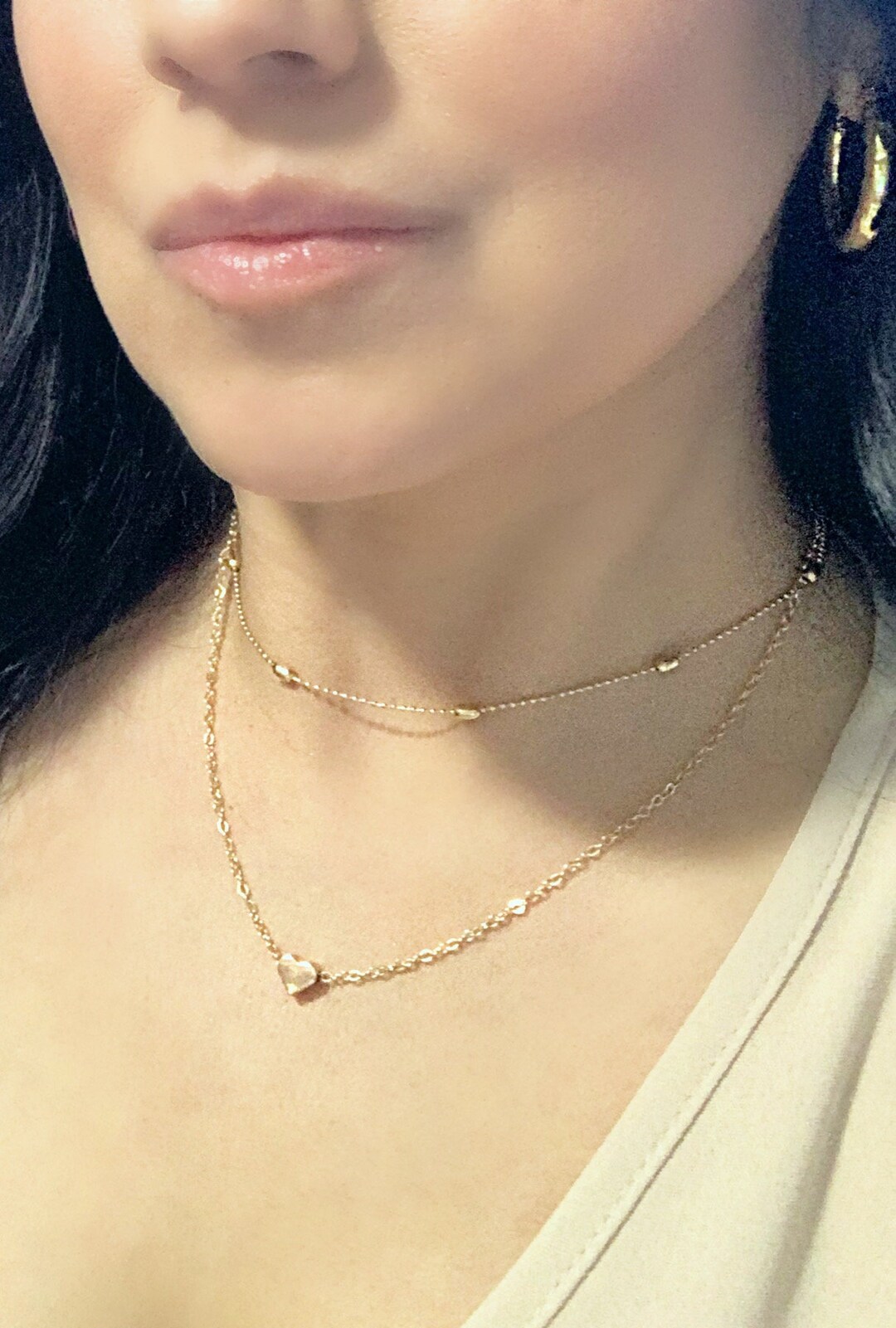 Double Layered Heart Necklace - Etsy