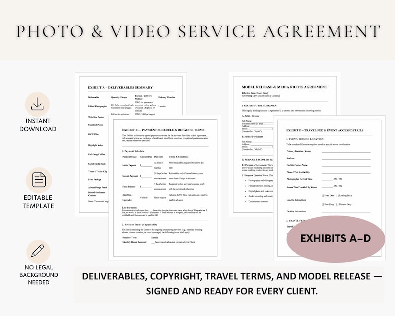 Photography and Videography Contract | Editable Event, Wedding ...