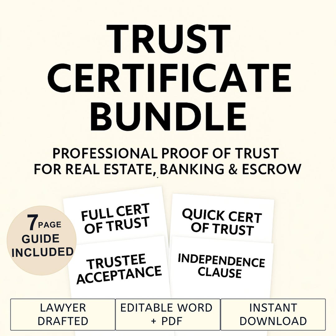 Trust Certificate Bundle: Certificate of Trust, Bank & Title Forms ...