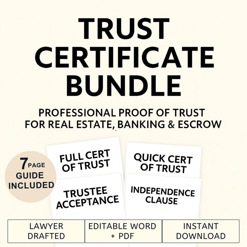 Trust Certificate Bundle: Certificate of Trust, Bank & Title Forms ...