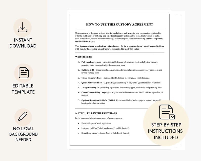 Child Custody Agreement: Court Ready Co Parenting Plan With Exhibits A ...
