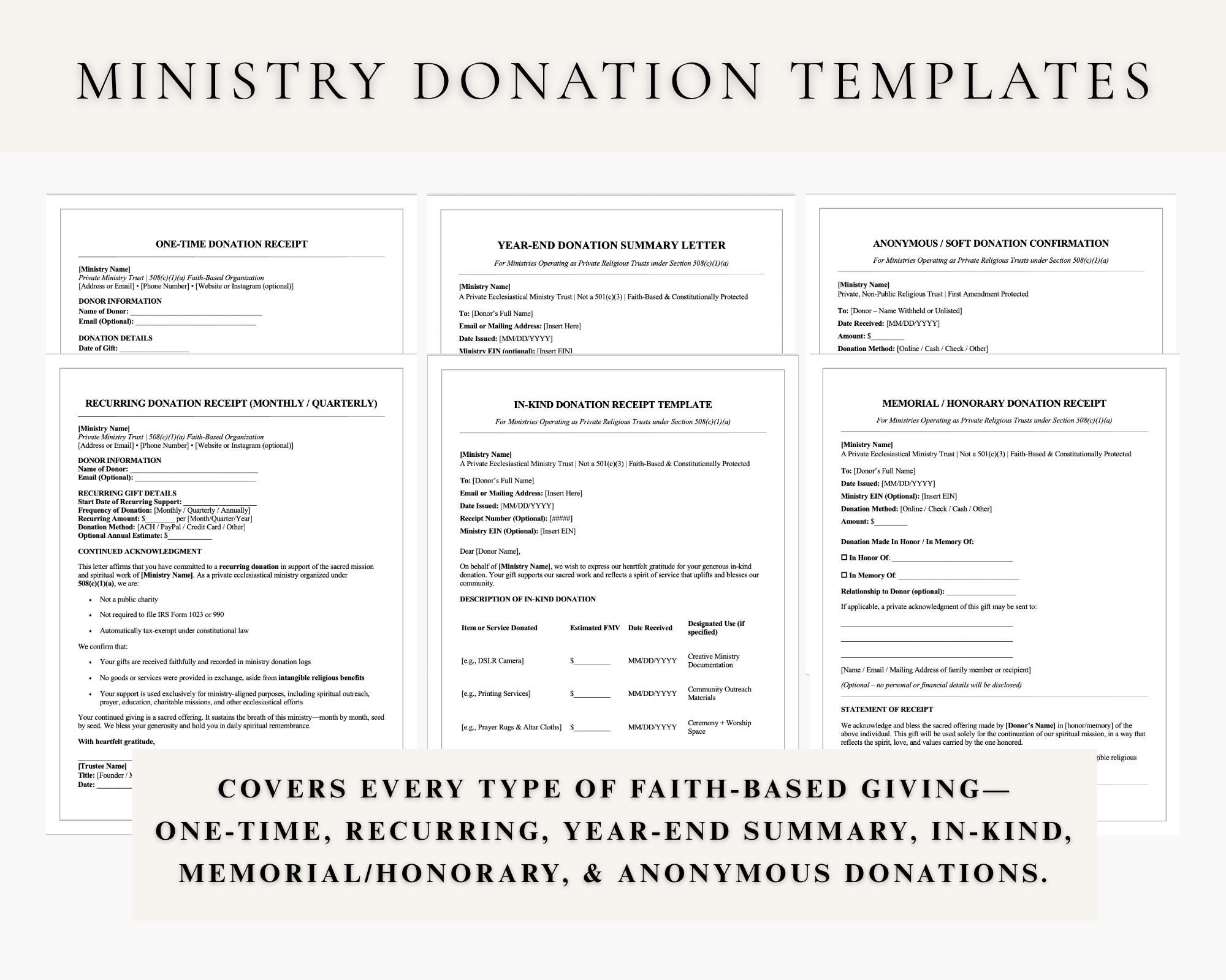 Ministry Donation Receipt Template Bundle: 508c1a, One-time, Recurring ...