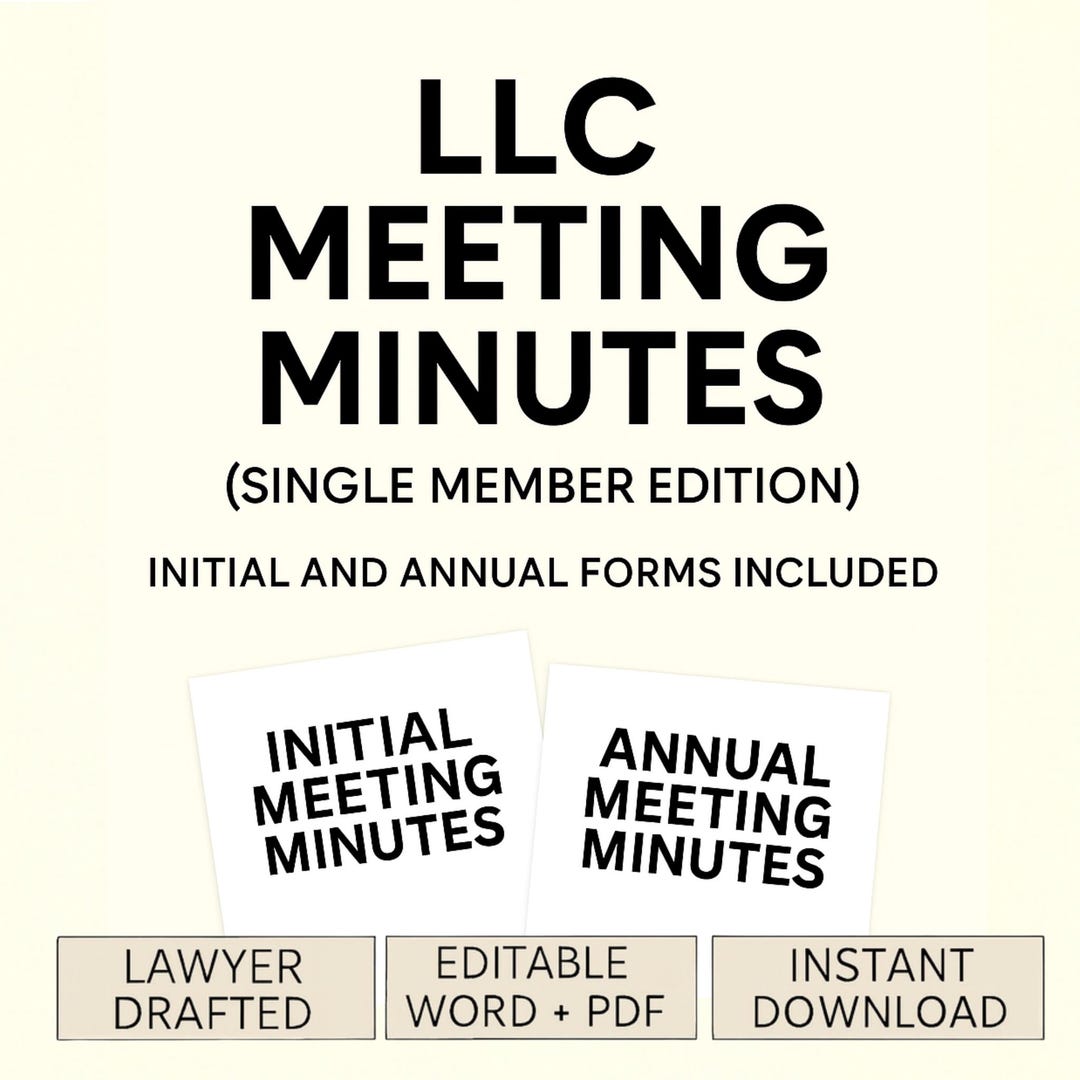 Single Member LLC Meeting Minutes Template | Editable Annual, Initial ...