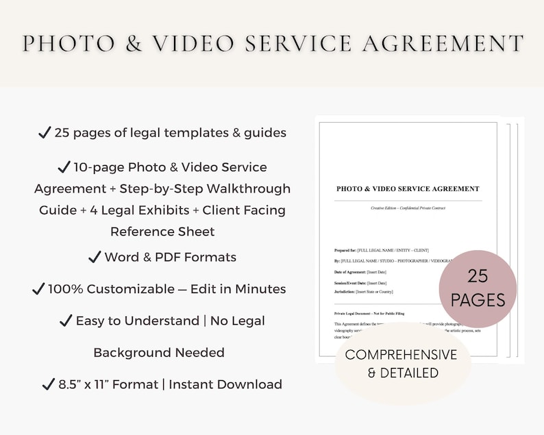Photography and Videography Contract | Editable Event, Wedding ...