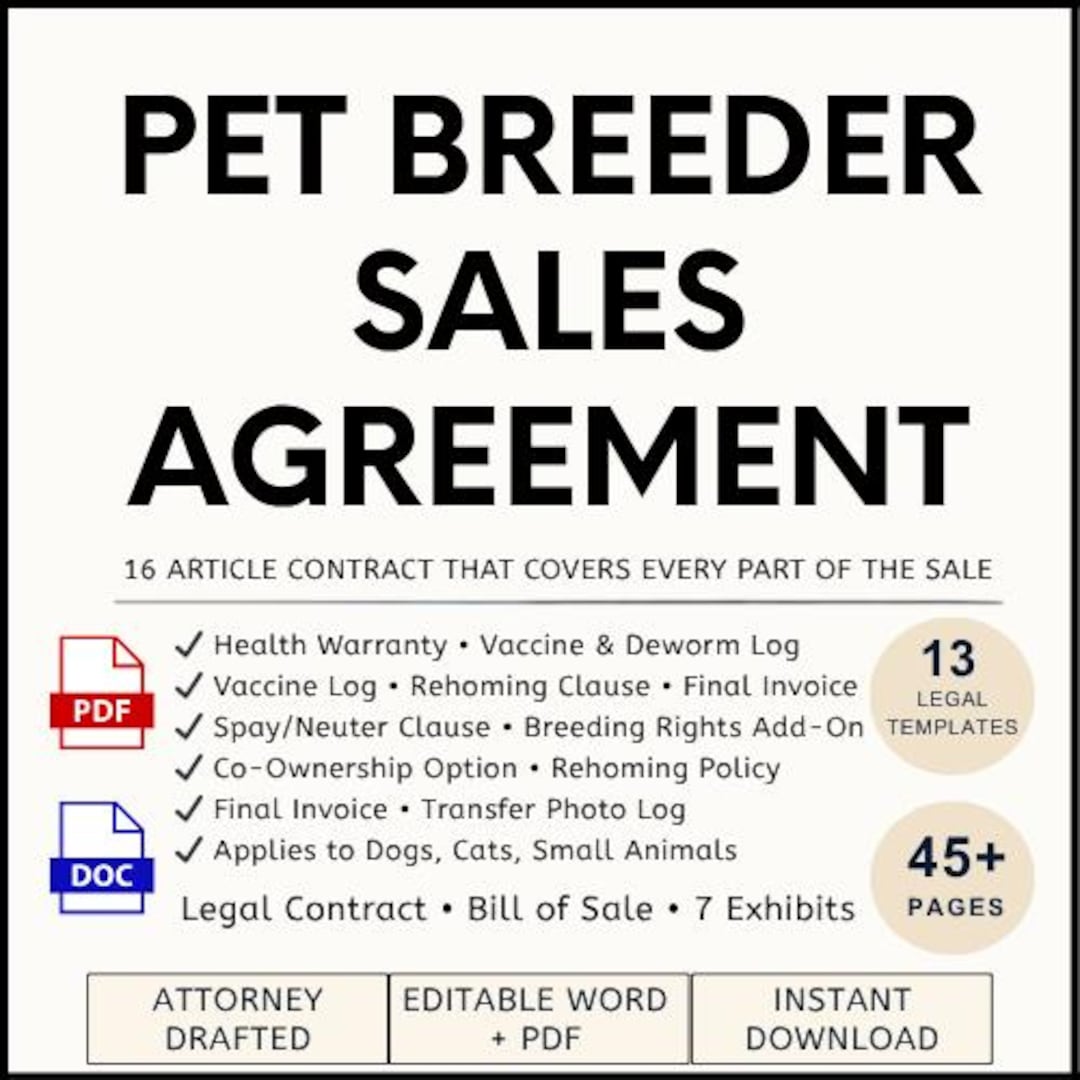 Pet Breeder Contract Template | Editable Puppy Sale Agreement With Bill ...