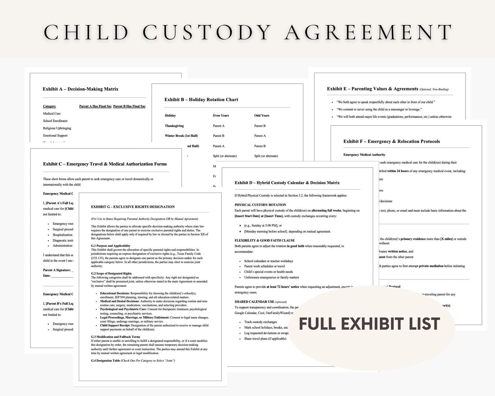 Child Custody Agreement: Court Ready Co Parenting Plan With Exhibits A ...