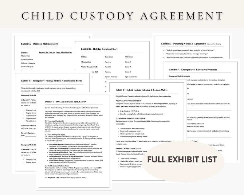 Child Custody Agreement: Court Ready Co Parenting Plan With Exhibits A ...