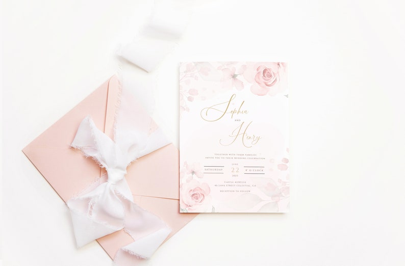 Wedding Invitation Template Blush Pink Wedding Template - Etsy