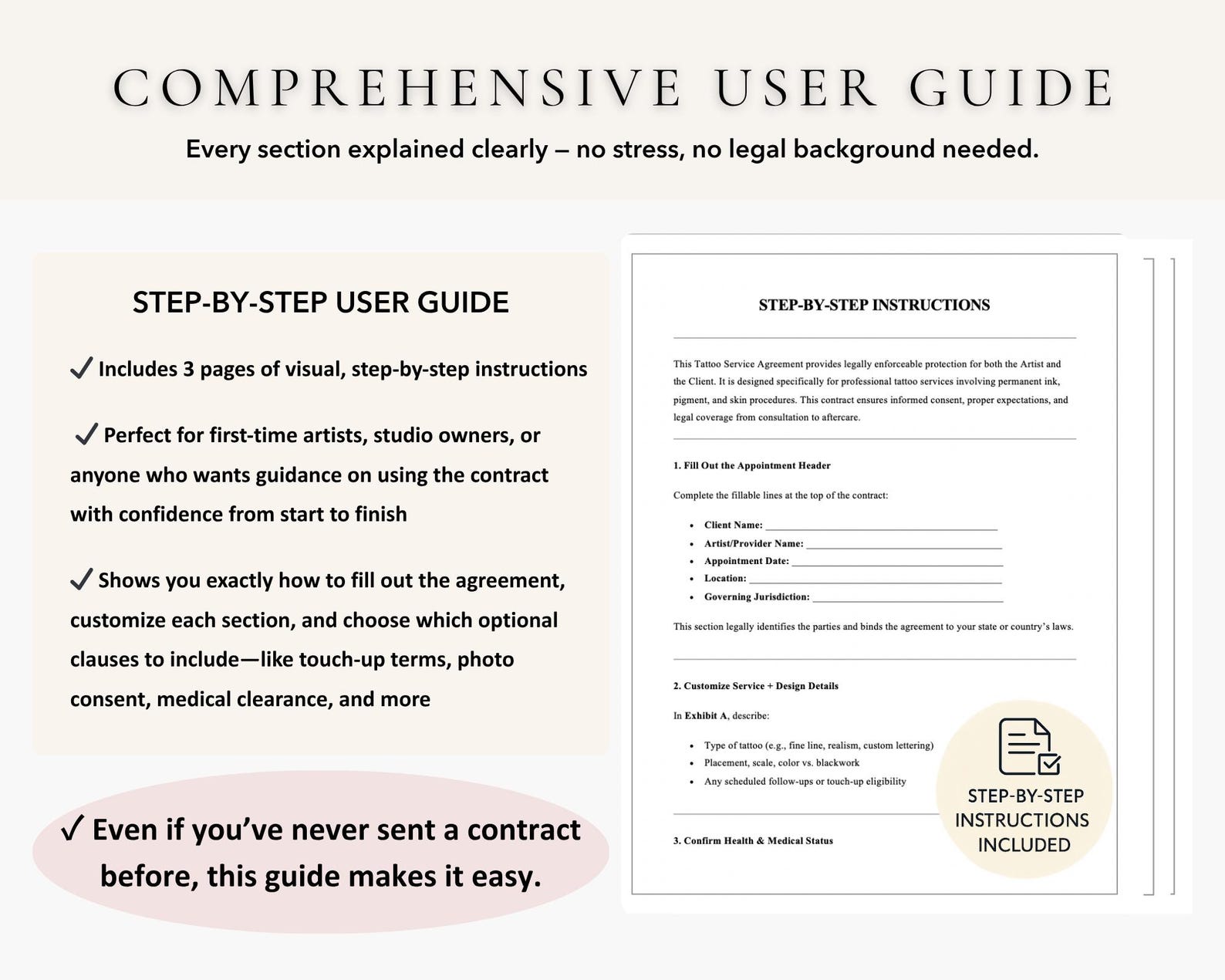 Tattoo Consent and Service Form | Editable Studio Waiver, Client ...