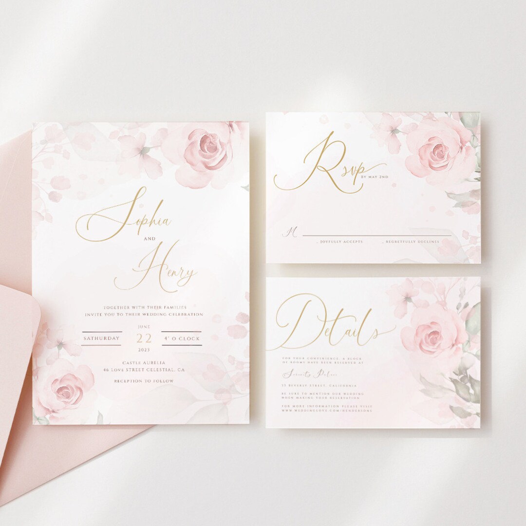 Wedding Invitation Template, Blush Pink Wedding Template, Romantic ...