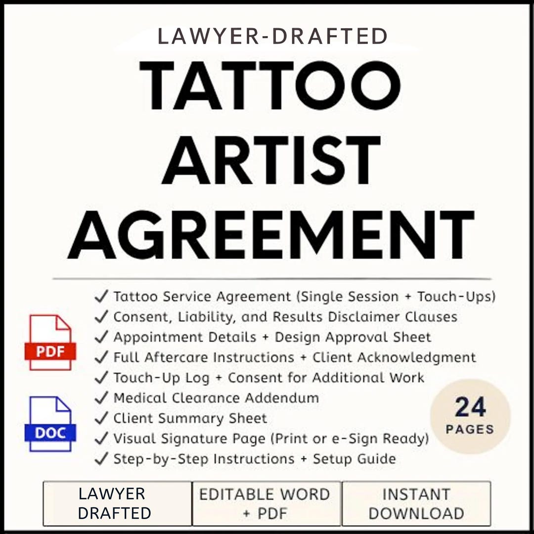 Tattoo Consent and Service Form | Editable Studio Waiver, Client ...