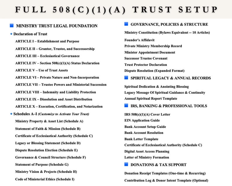 508c1a Ministry Trust Kit: Editable Private Ministry, Church Legal ...