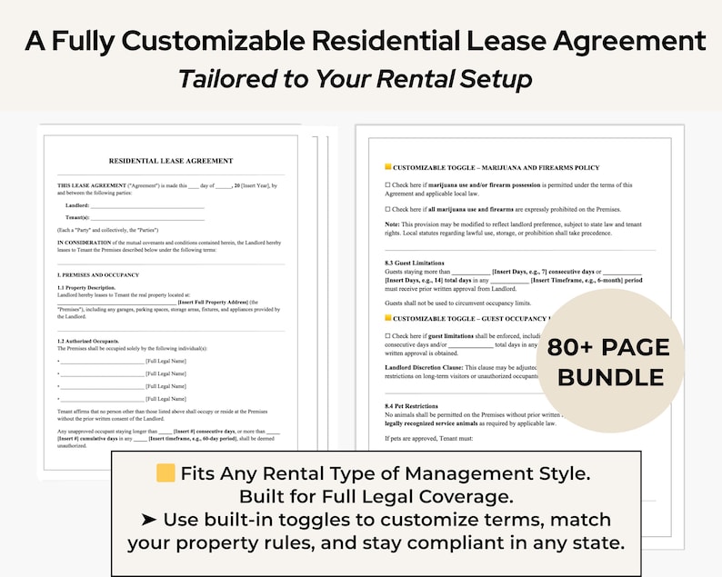 Residential Lease Agreement Template | Editable Month-to-month or Fixed ...