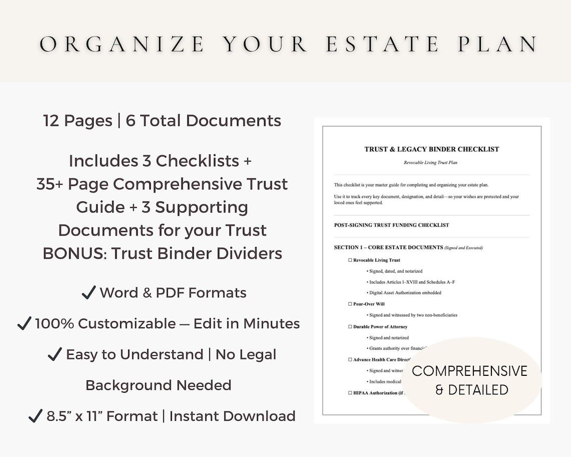Estate Planning Checklist Binder: Editable Checklists for Wills, Trusts ...