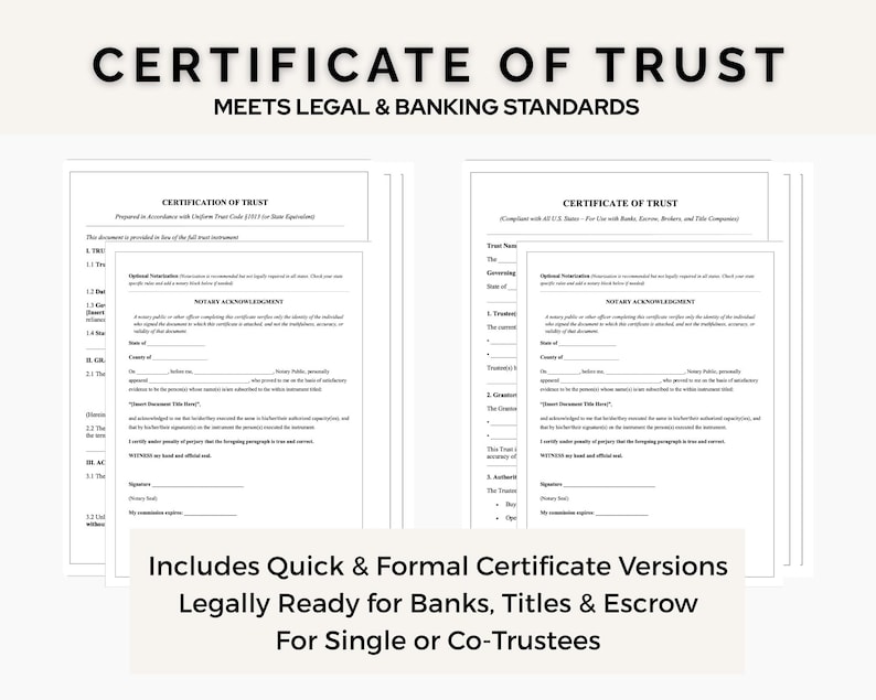Trust Certificate Bundle: Certificate of Trust, Bank & Title Forms ...