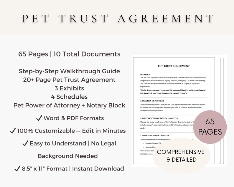 Pet Trust Agreement Template: Editable Estate Planning Form for Pet ...