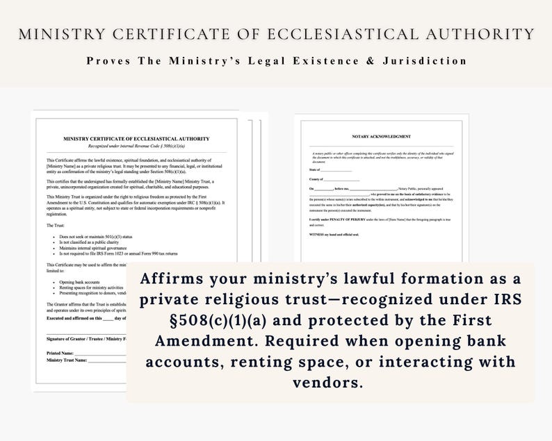 508c1a Ordination Certificate & Ecclesiastical Authority, Minister ...