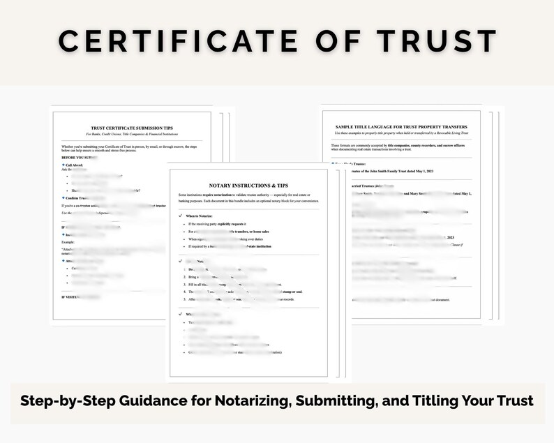 Trust Certificate Bundle: Certificate of Trust, Bank & Title Forms ...