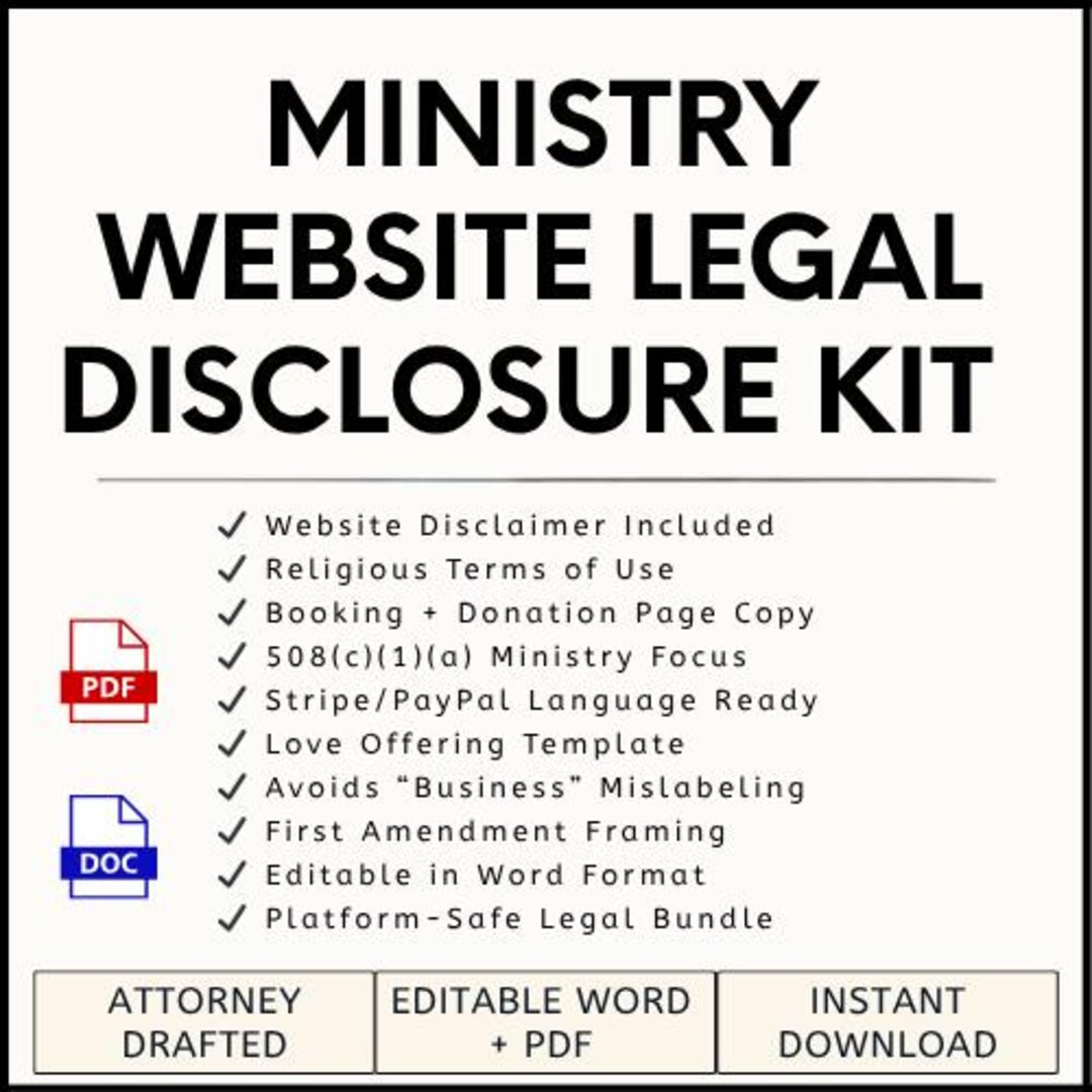 Ministry Website Disclosure Legal Kit | Liability Disclaimers, Terms of ...