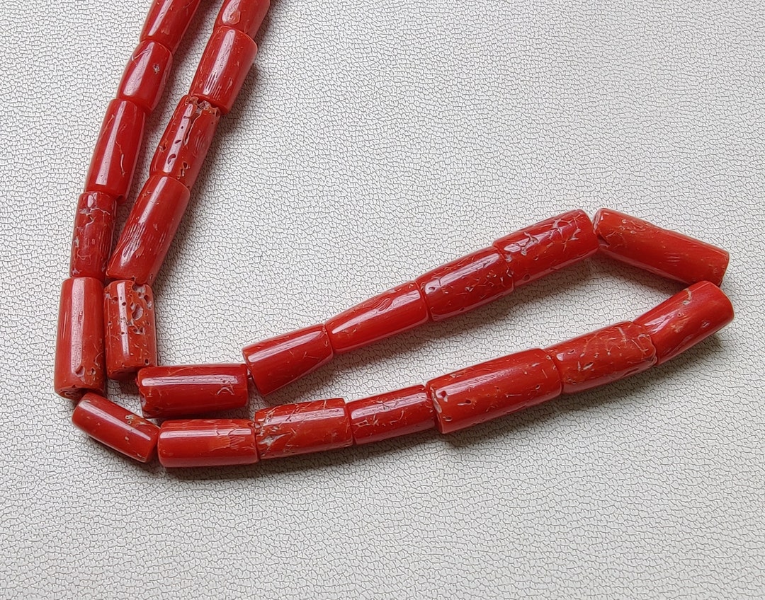 Genuine Red Coral Tube Shape Beads, 16 Inches Red Coral Beads Smooth ...