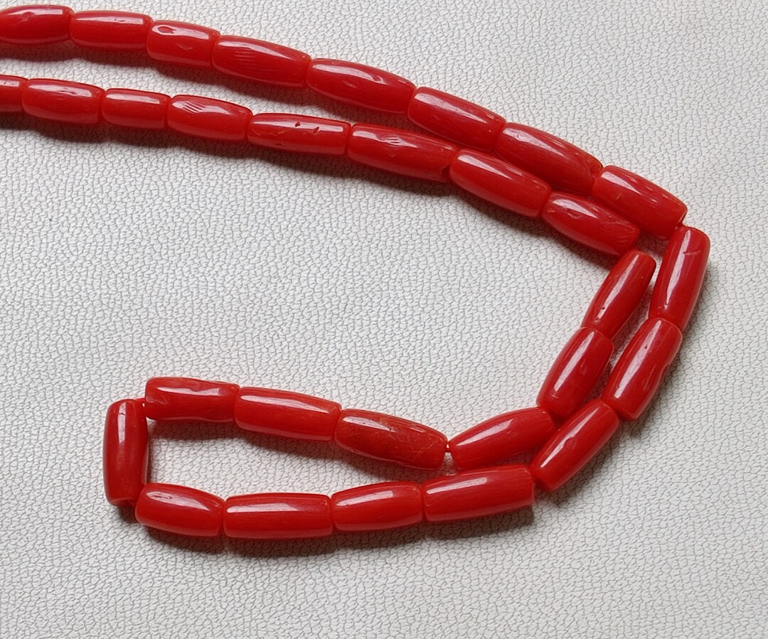 Natural Blood Red Coral Tube Shape Beads Smooth Polished Beads Gemstone ...