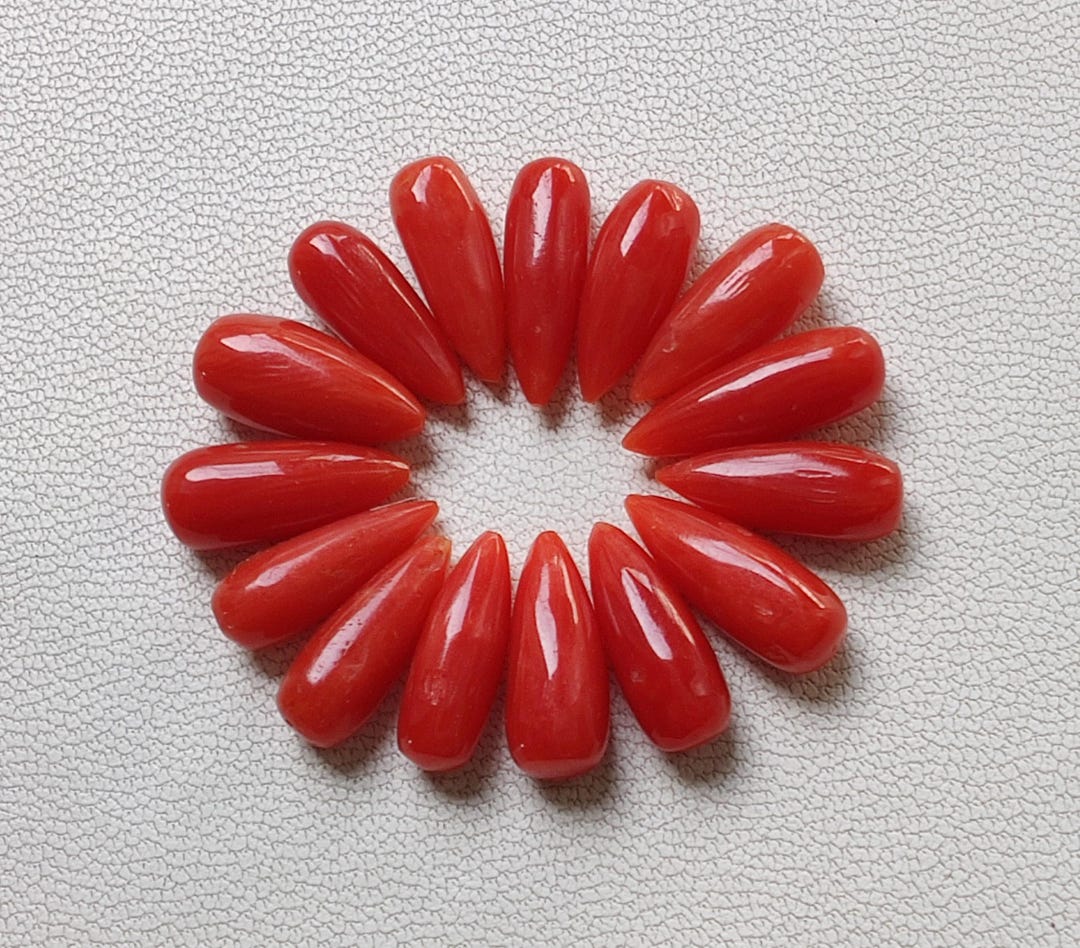 Red Coral Tear Drop Smooth Polished Gemstone , Teardrop Shape, Red ...