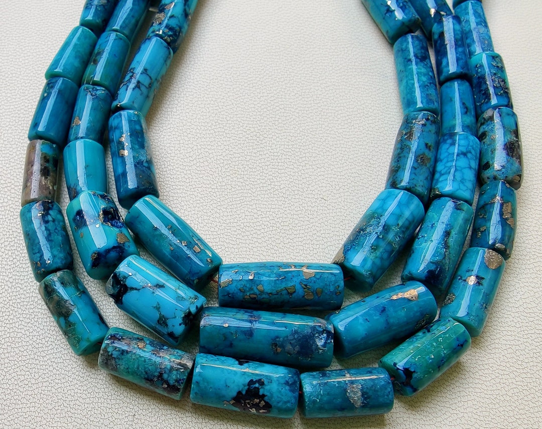 100% Natural Arizona Turquoise Tube Shape Beads, Turquoise Smooth Tube ...
