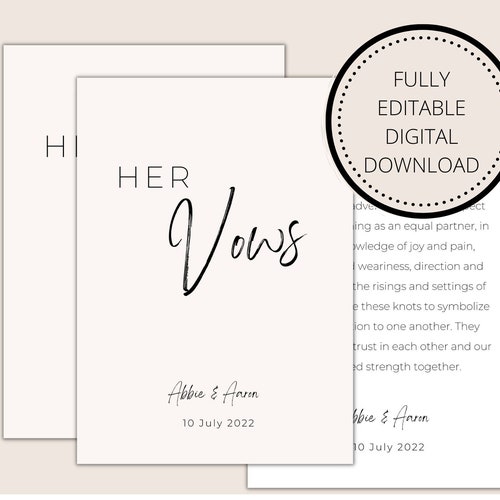 Script Elegant Wedding Vow Cards // Couple's Vows // - Etsy