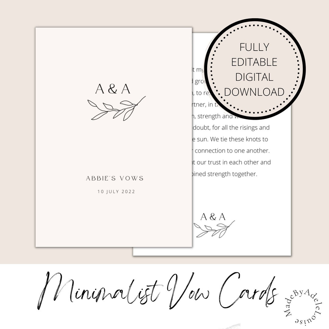 Botanical Wedding Vow Cards // Couple's Vows // Minimalist Design ...
