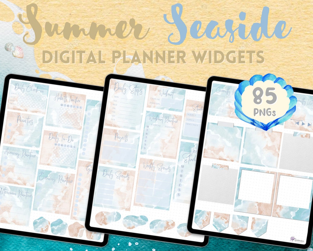 Seaside Summer Digital Planning Widgets, Beach Widgets for Goodnotes ...