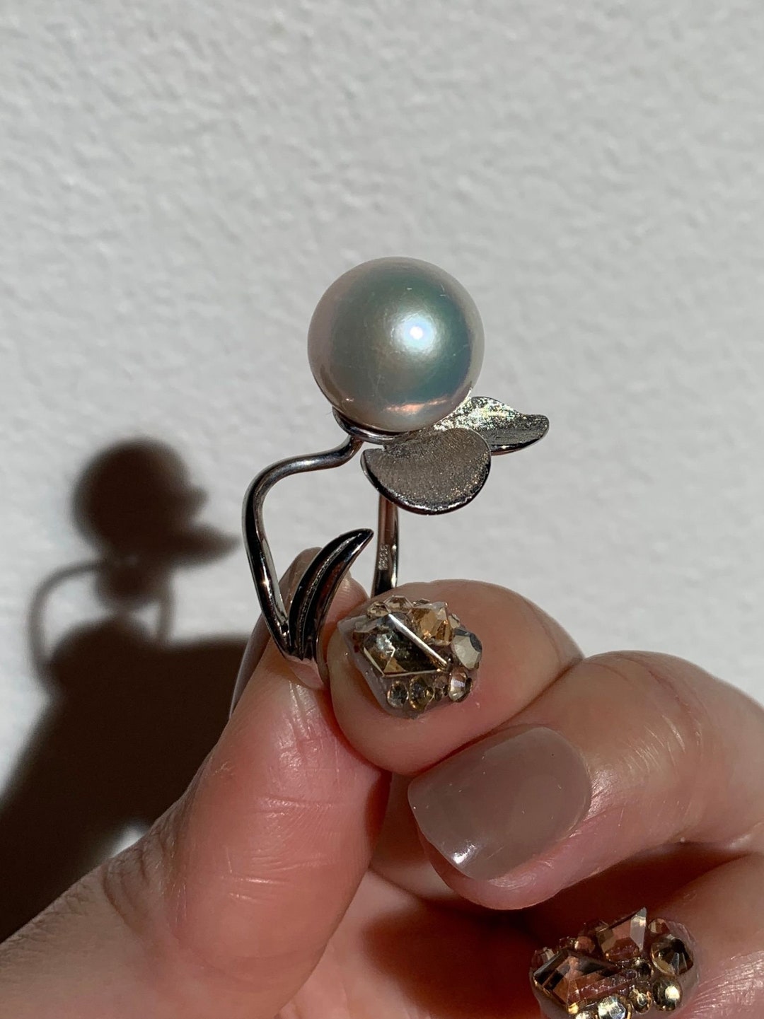 Genuine South Sea Pearl Ring, Unique Flower Design, 14 MM, Statement ...
