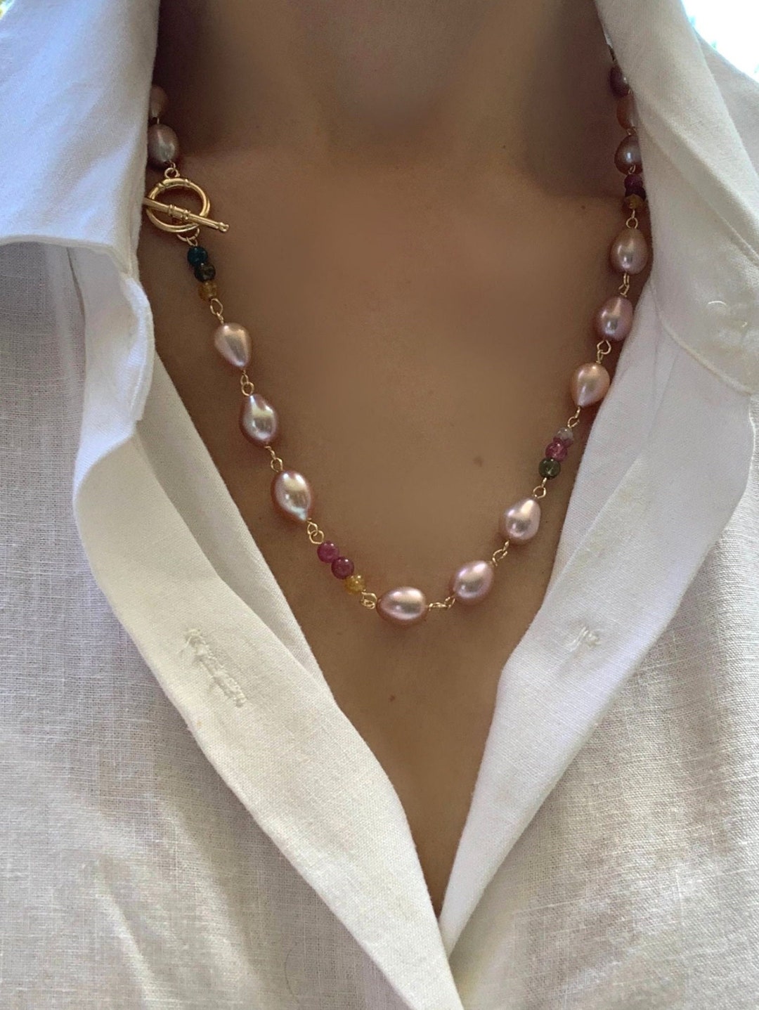 Perfect Metallic Edison Water-drop Pearls With Tourmaline, Romantic ...