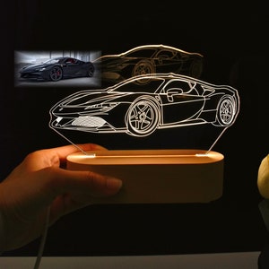 Sports Car Night Light, Engraved Car Light, Car Led Lamp, Handmade Led ...