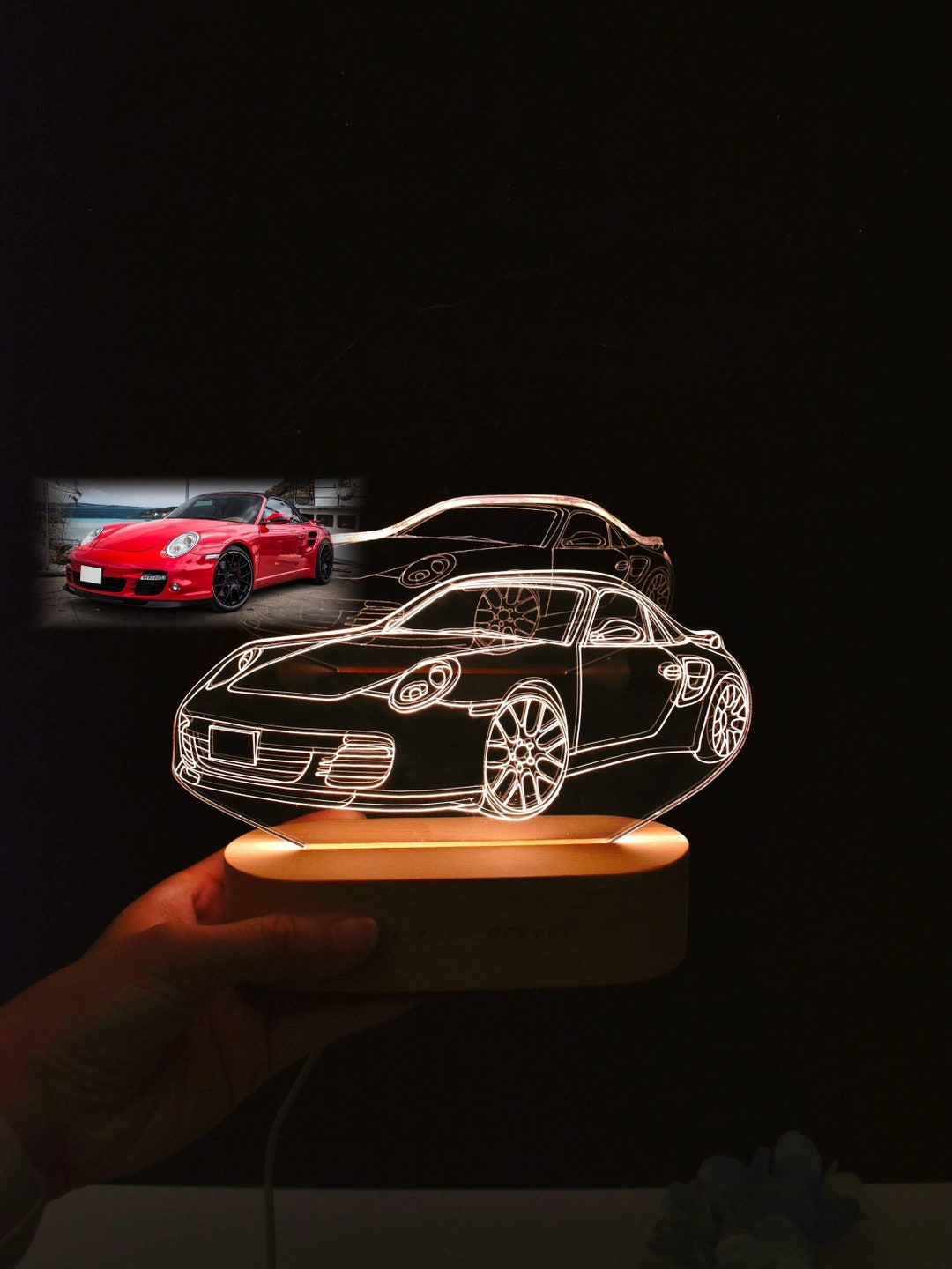 Custom 3D Car Sketch Night Light, Acrylic LED Night Light, Personalised ...