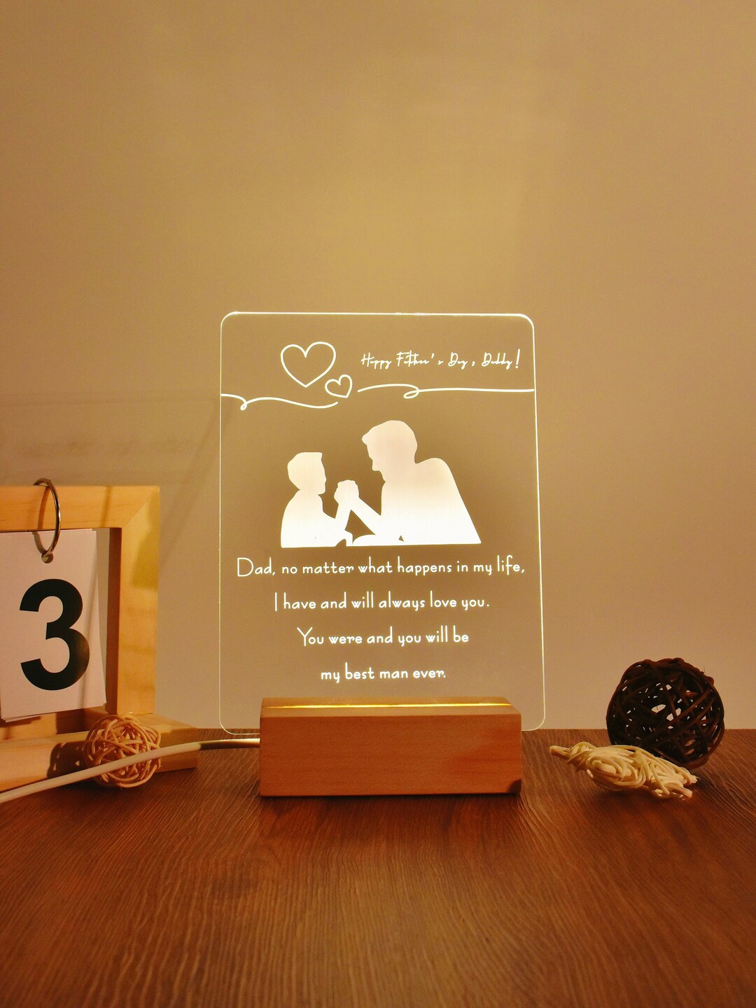 Father's Day Night Light, Dad LED Acrylic Night Light, Personalized ...