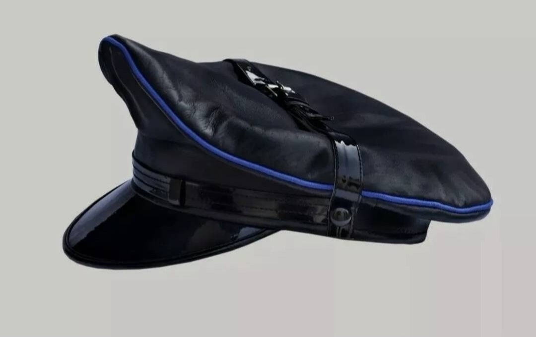 Genuine Real Leather Blue Army Muir Biker Peak Bluf Police Gay Military ...