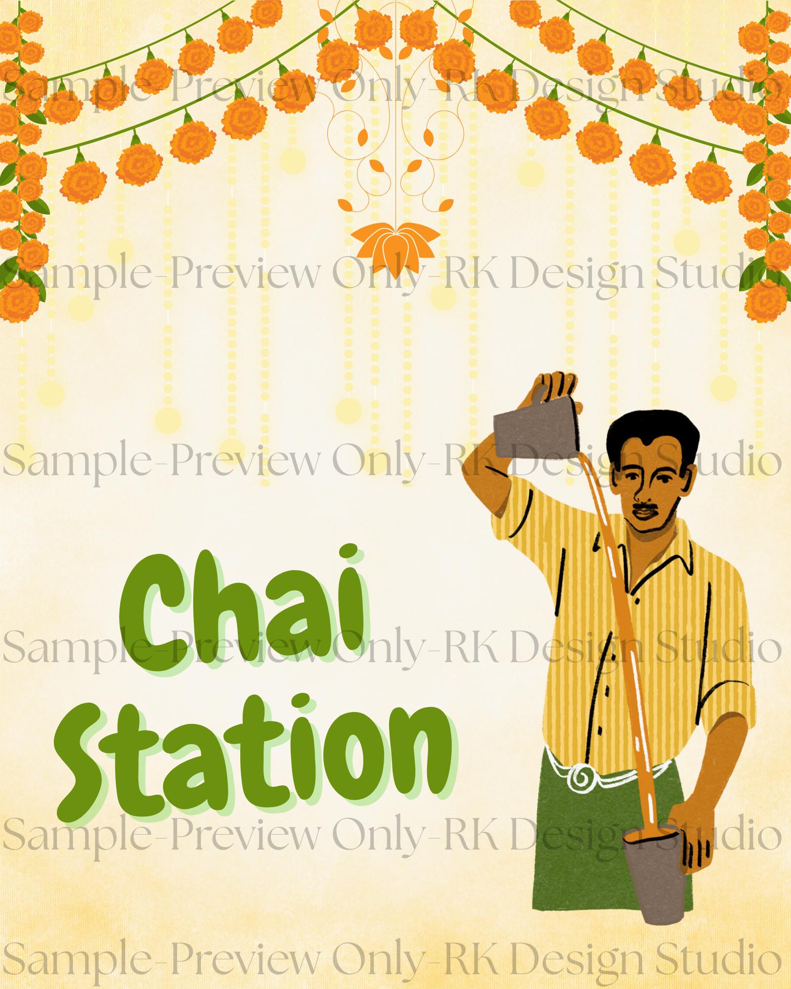 Chai Station Sign | Editable Canva Template for South Asian Wedding, Haldi, Mehndi, Sangeet, or ...