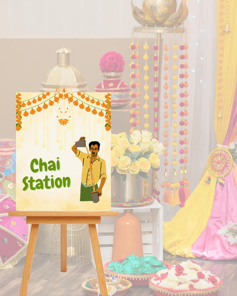 Chai Station Sign | Editable Canva Template for South Asian Wedding ...