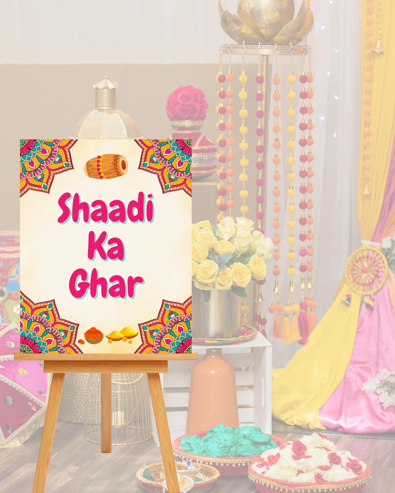 Shaadi Ka Ghar Sign | Editable Canva Template for South Asian Wedding ...